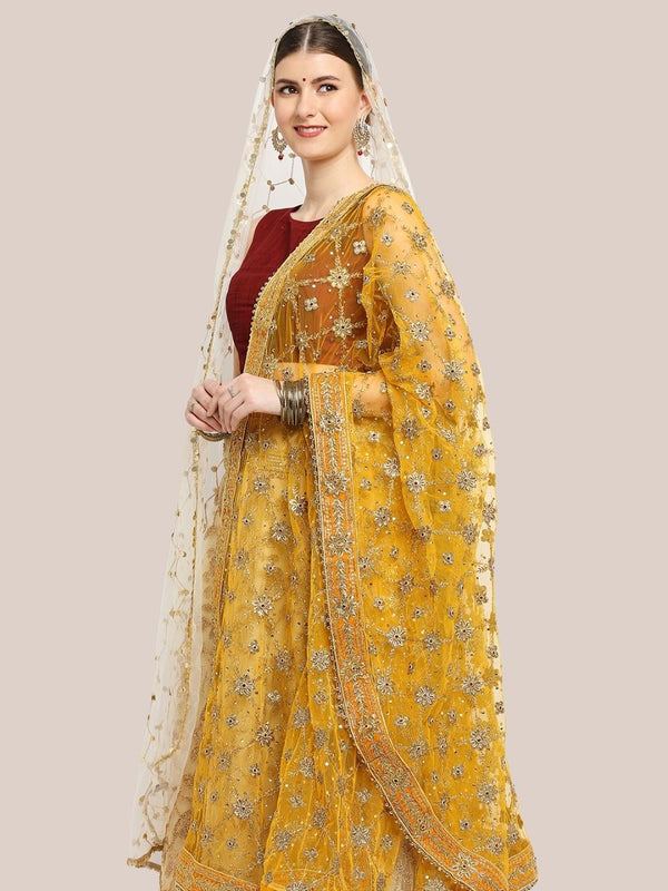 Heavily Embroidered Bridal & Wedding Wear Net Mustard Dupatta – Dupatta ...