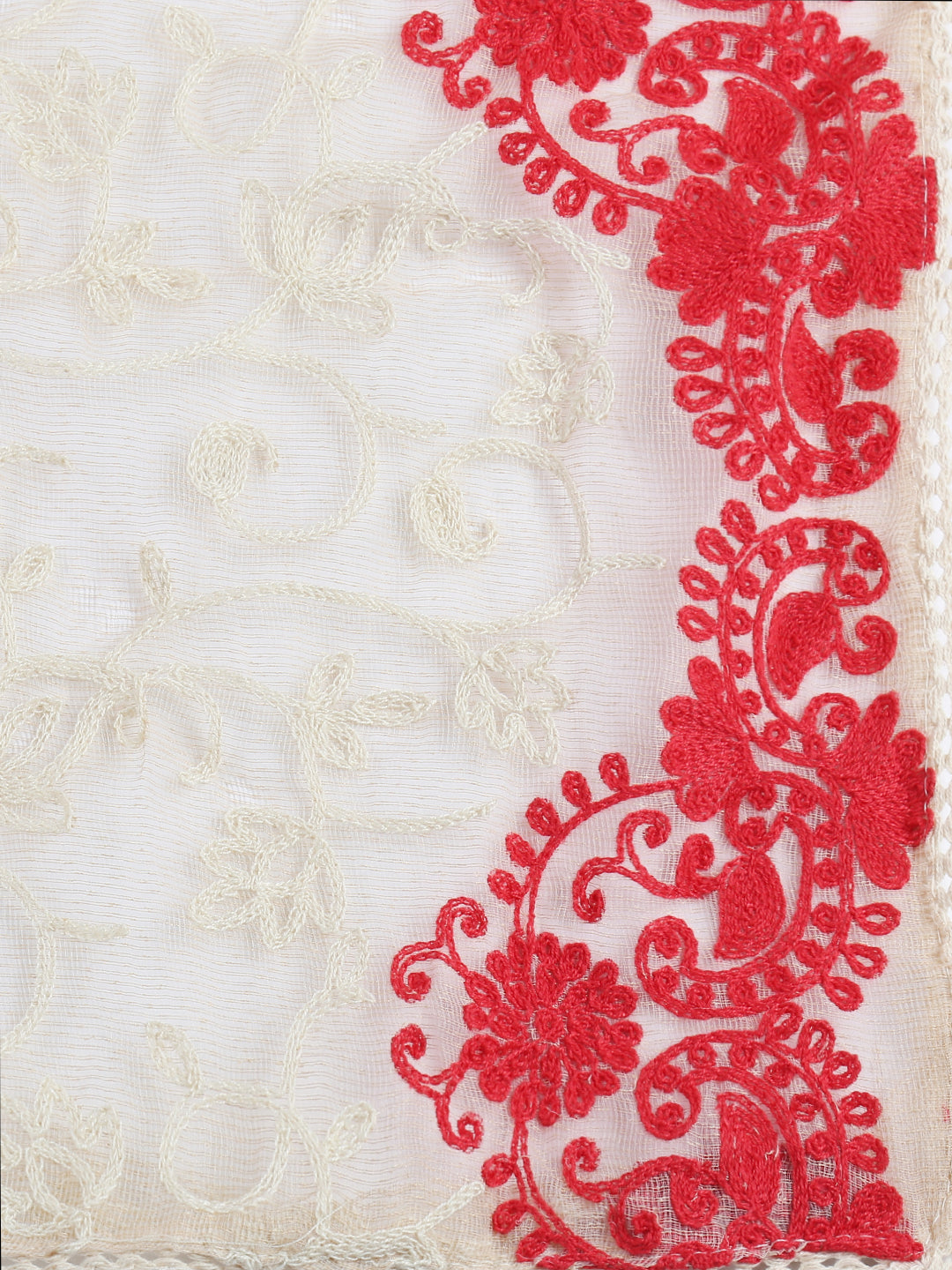 Off White Net Dupatta with Embroidery. Dupatta Bazaar
