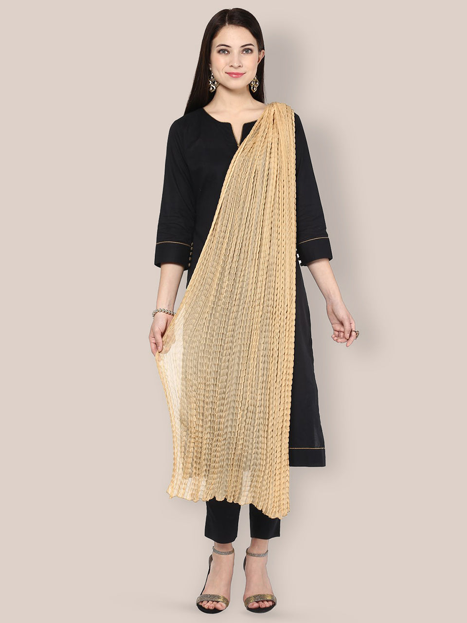 Beige Crinkled Chiffon Dupatta Dupatta Bazaar