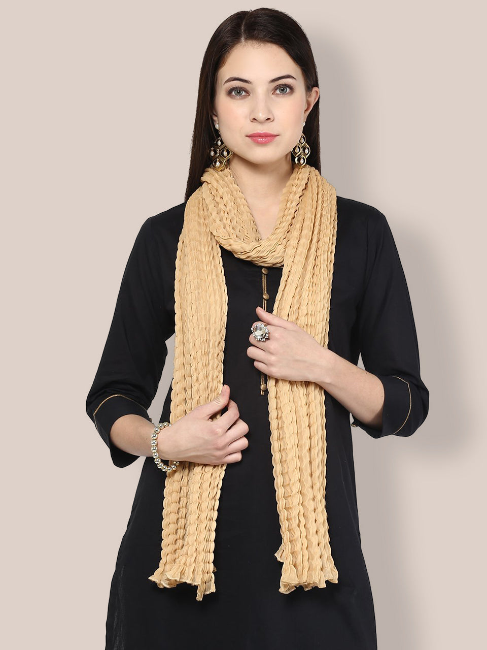 Beige Crinkled Chiffon Dupatta Dupatta Bazaar