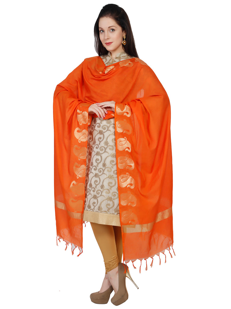 Orange & Gold Silk Dupatta Dupatta Bazaar