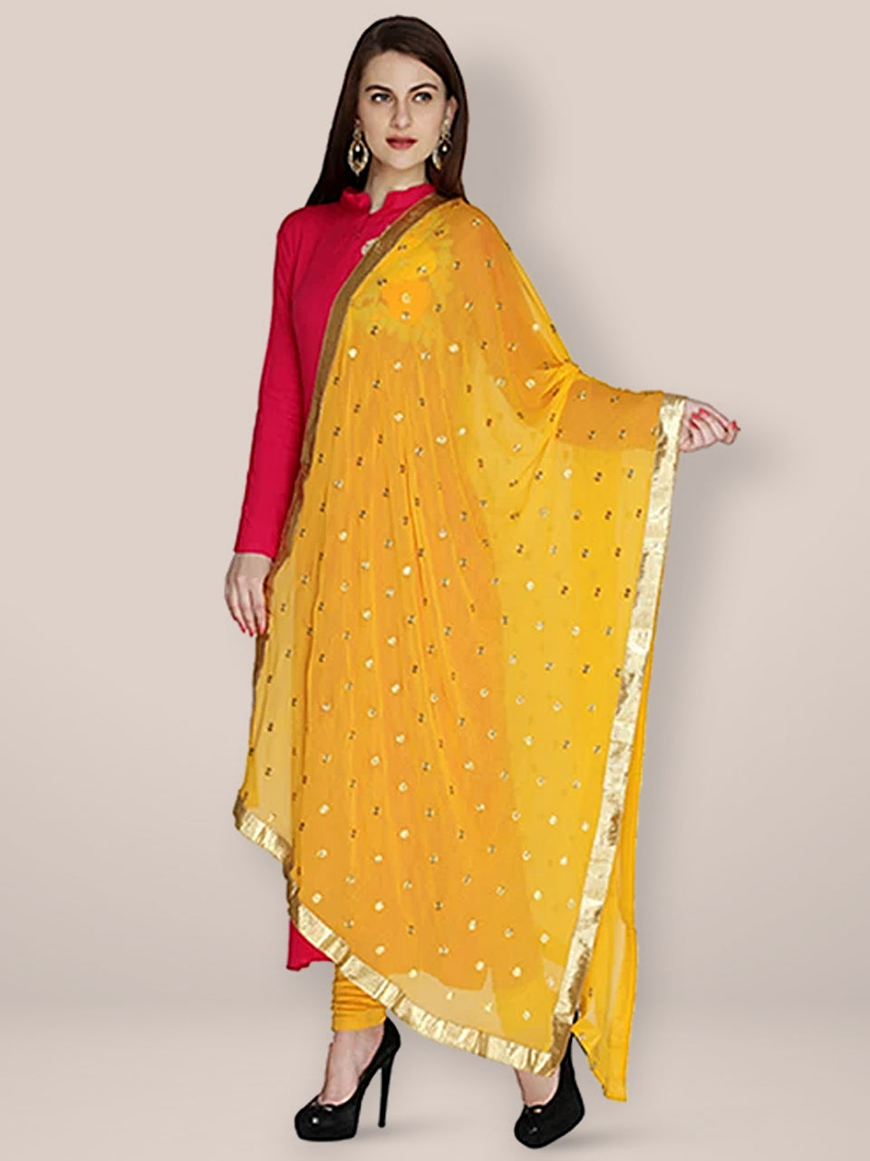 Gold Butti Embroidered Chiffon Dupatta Dupatta Bazaar