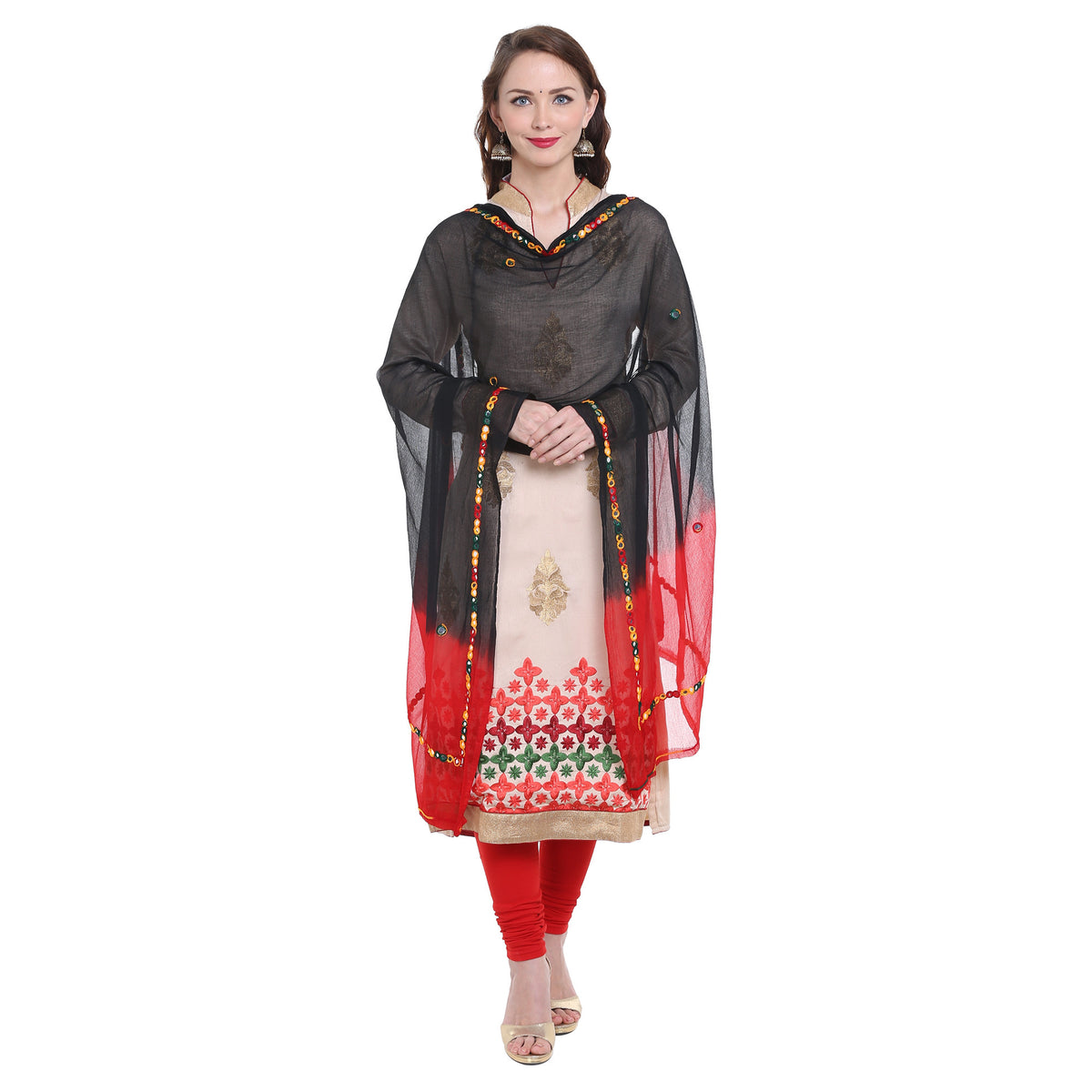 Dupatta Bazaar Women's Shaded Mirror Work Chifffon Dupatta Dupatta Bazaar