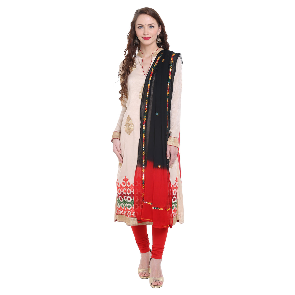 Dupatta Bazaar Women's Shaded Mirror Work Chifffon Dupatta Dupatta Bazaar