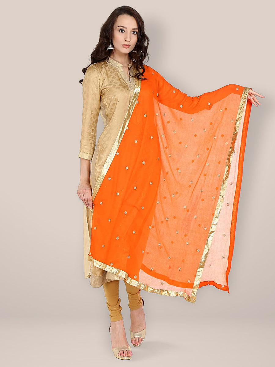 Orange Embroidered Chiffon Dupatta Dupatta Bazaar