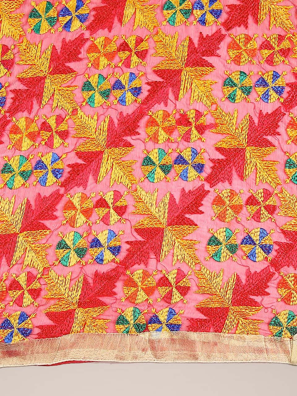 Red & Multicoloured Heavy Phulkari Dupatta Dupatta Bazaar