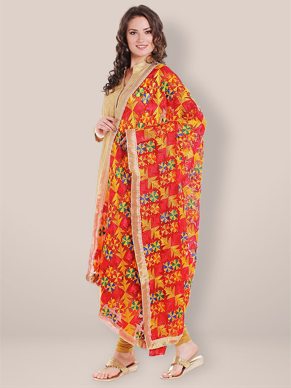 Red & Multicoloured Heavy Phulkari Dupatta Dupatta Bazaar