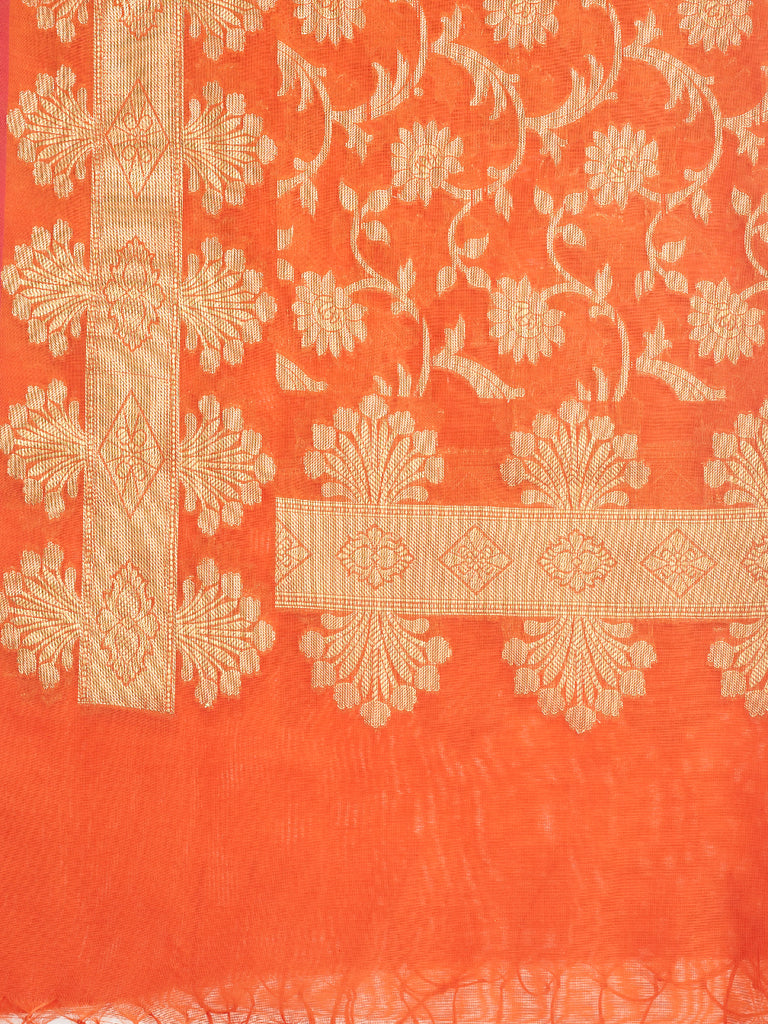 Dupatta Bazaar Woman's Orange & Gold Woven Banarasi Silk Dupatta ...