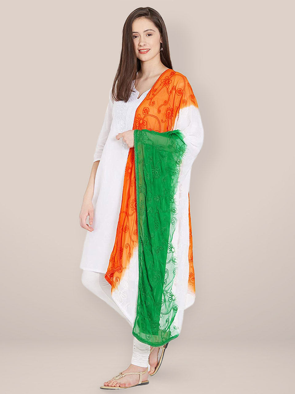 Tri Colour/Tiranga Chiffon Dupatta with Embroidery Dupatta Bazaar
