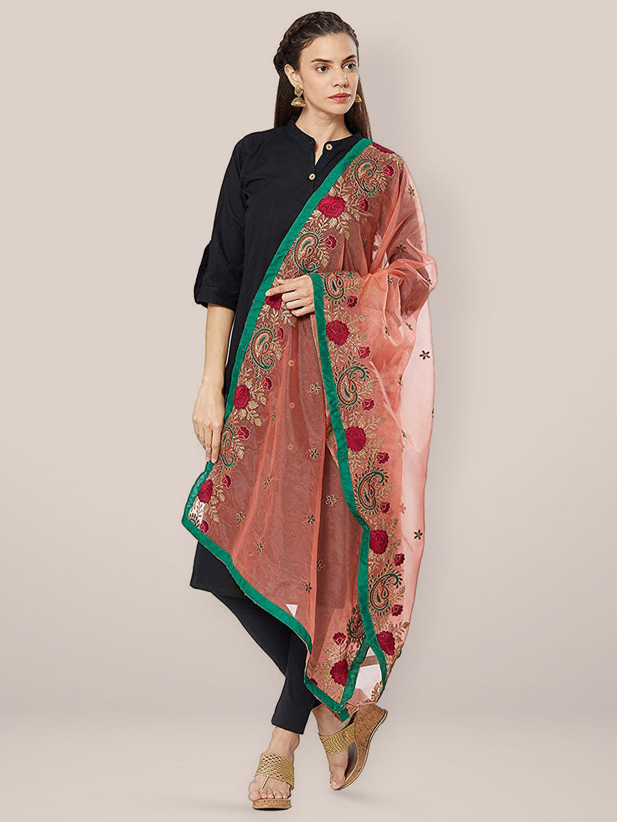 Multi Coloured Embroidered Organza Dupatta Dupatta Bazaar