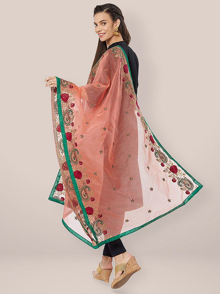 Multi Coloured Embroidered Organza Dupatta Dupatta Bazaar
