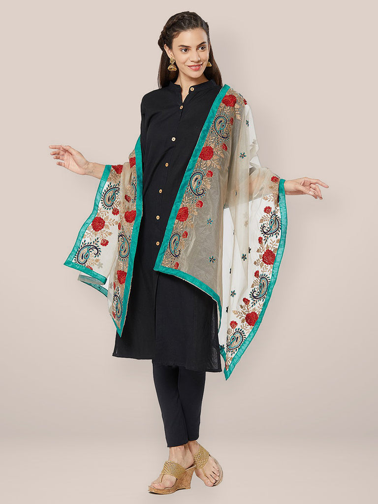 Multi coloured Embroidered Organza Dupatta Dupatta Bazaar