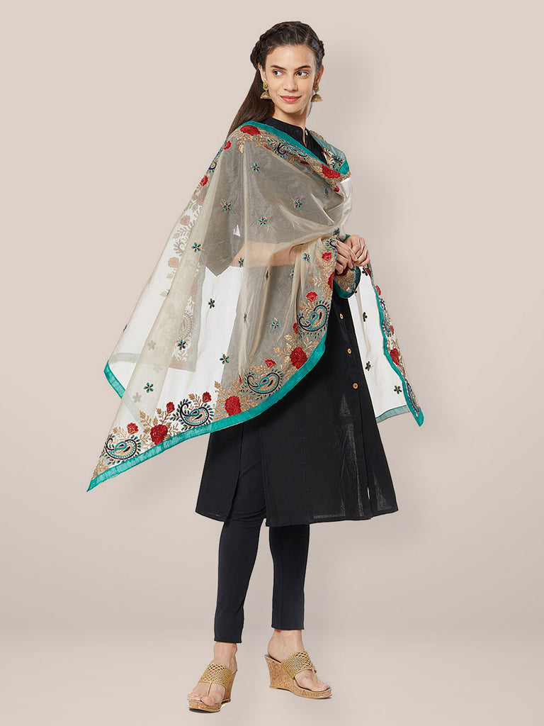 Multi coloured Embroidered Organza Dupatta Dupatta Bazaar