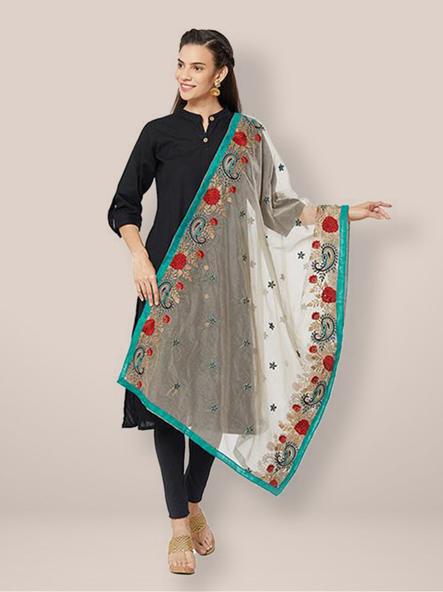 Multi coloured Embroidered Organza Dupatta Dupatta Bazaar