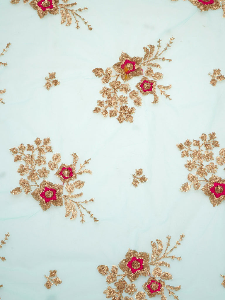 Sea Green & Multicoloured Net Dupatta with Floral Embroidery. Dupatta ...