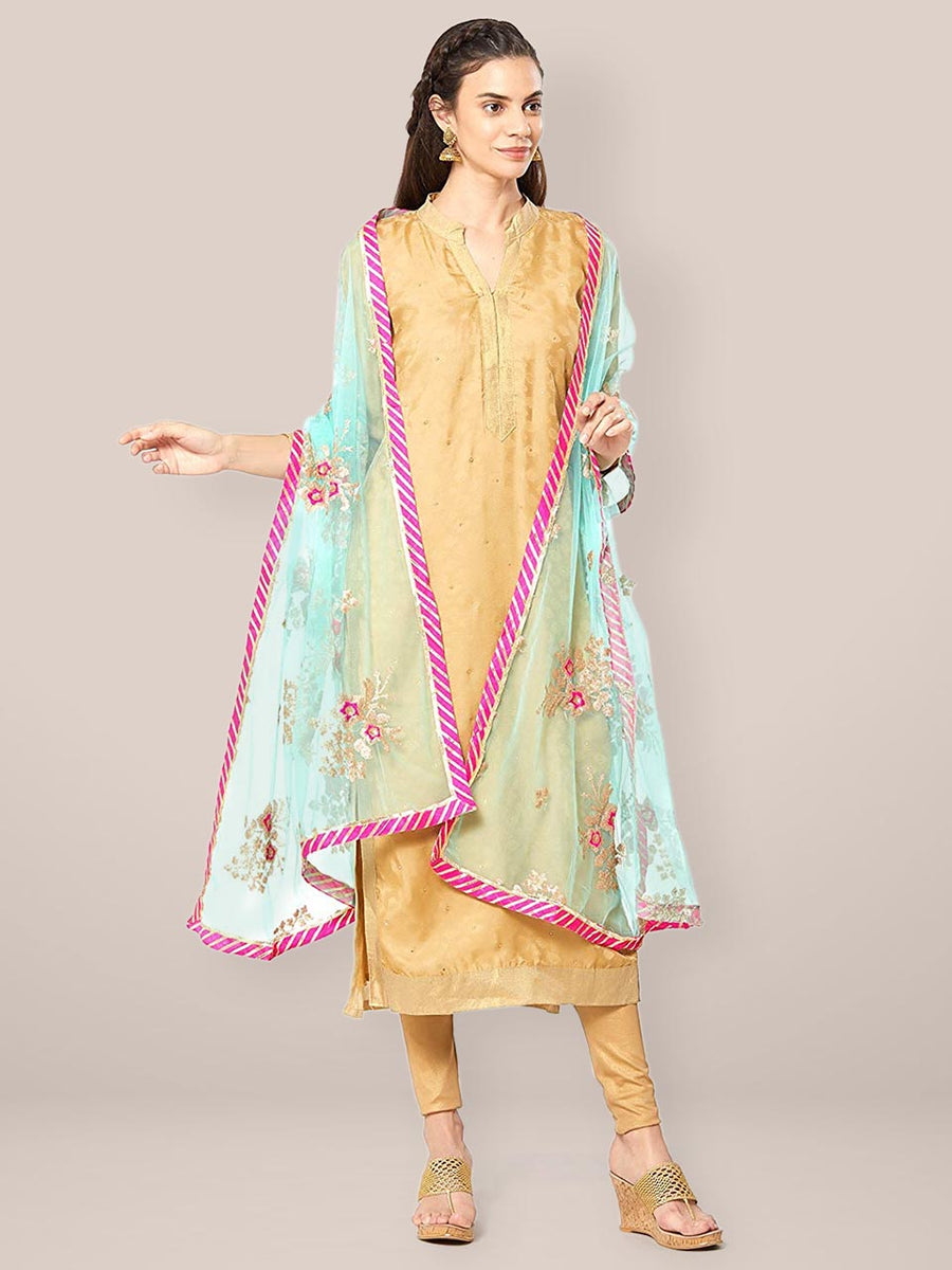 Sea Green & Multicoloured Net Dupatta with Floral Embroidery. Dupatta ...