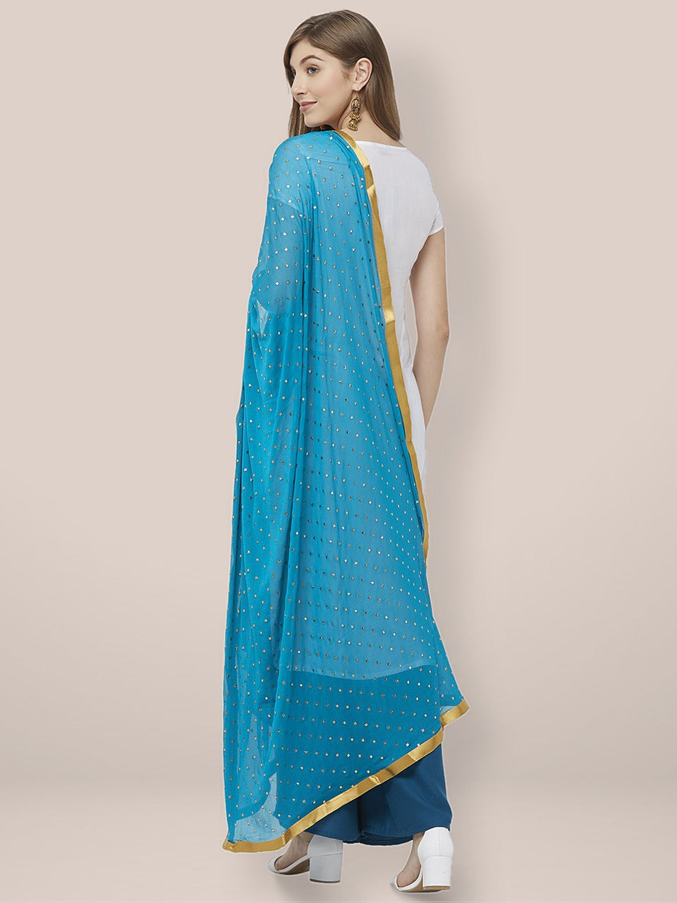 Turquoise Blue Embllished Chiffon Dupatta. Dupatta Bazaar