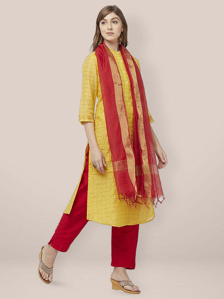 Red Cotton Silk Dupatta Dupatta Bazaar