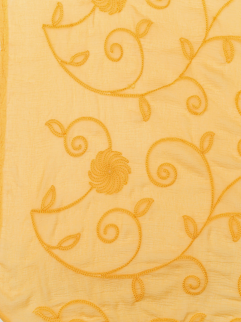 Embroidered Yellow Chiffon Dupatta. Dupatta Bazaar