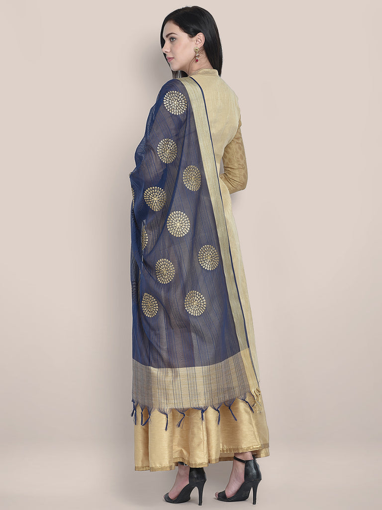 Dupatta Bazaar Woman's Embroidered Blue & Gold Blended Silk dupatta ...