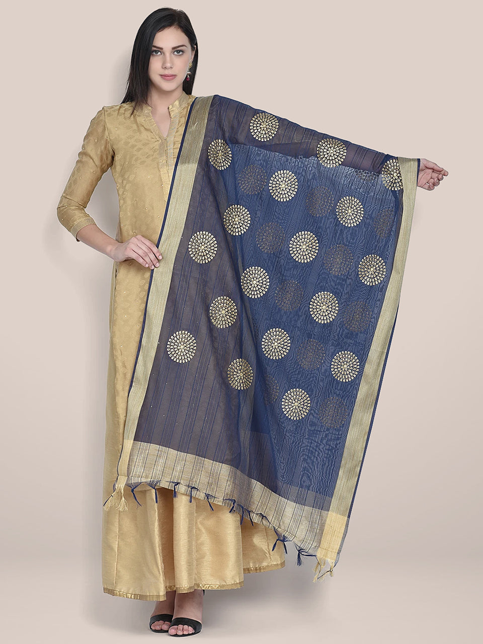 Dupatta Bazaar Woman's Embroidered Blue & Gold Blended Silk dupatta ...