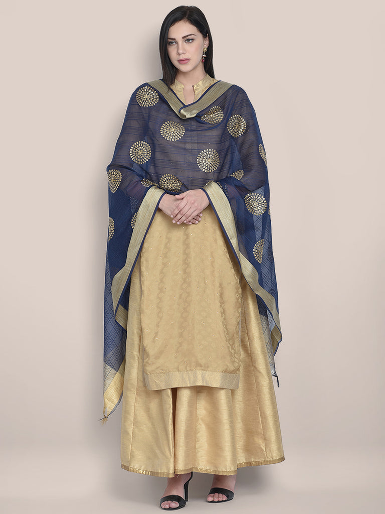 Dupatta Bazaar Woman's Embroidered Blue & Gold Blended Silk dupatta ...