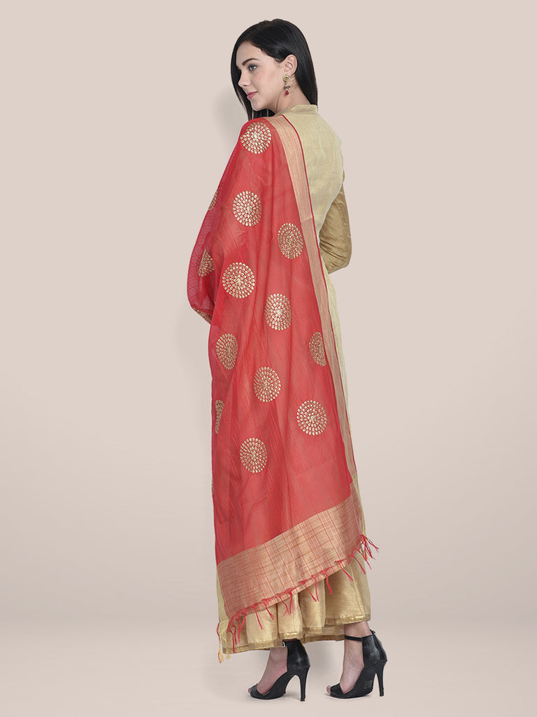 Dupatta Bazaar Woman's Embroidered Red & Gold Blended Silk dupatta ...