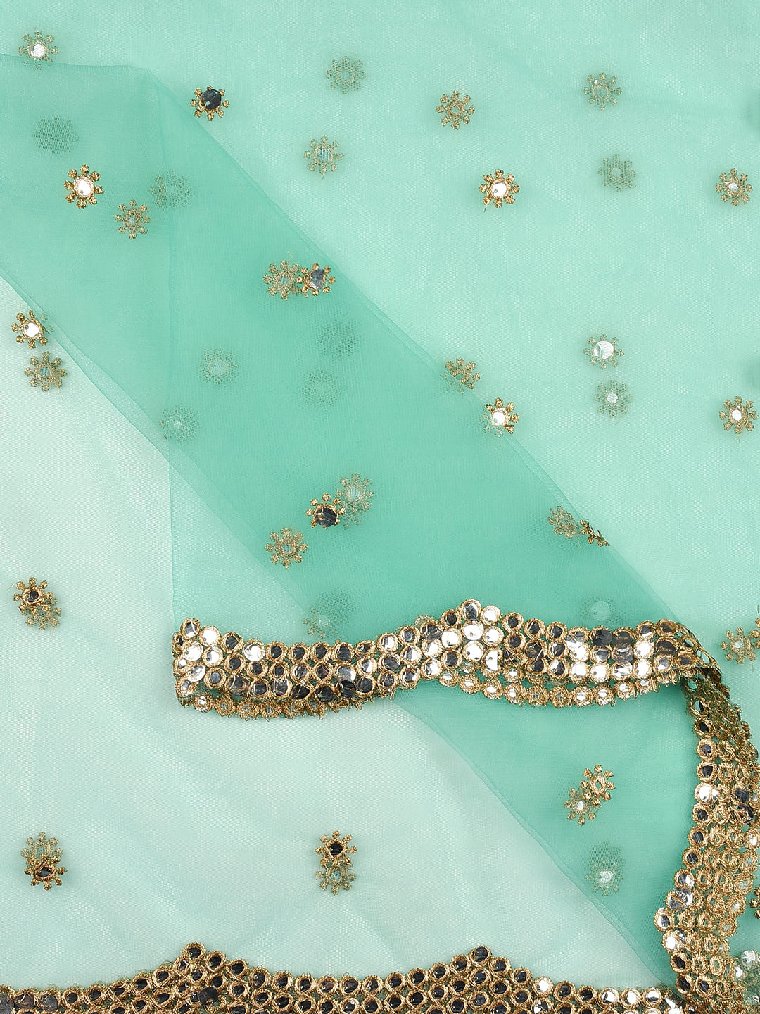 Embellished Sea Green Net Dupatta with Scallops. Dupatta Bazaar