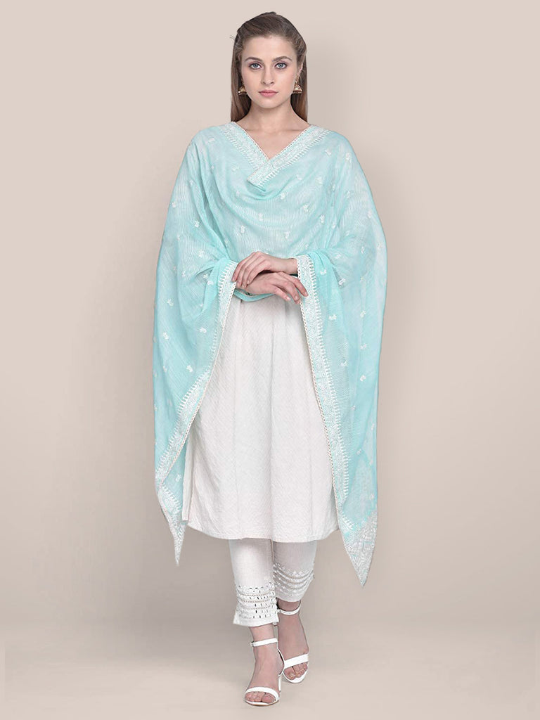 Embroidered Light Blue Super Net Dupatta. Dupatta Bazaar