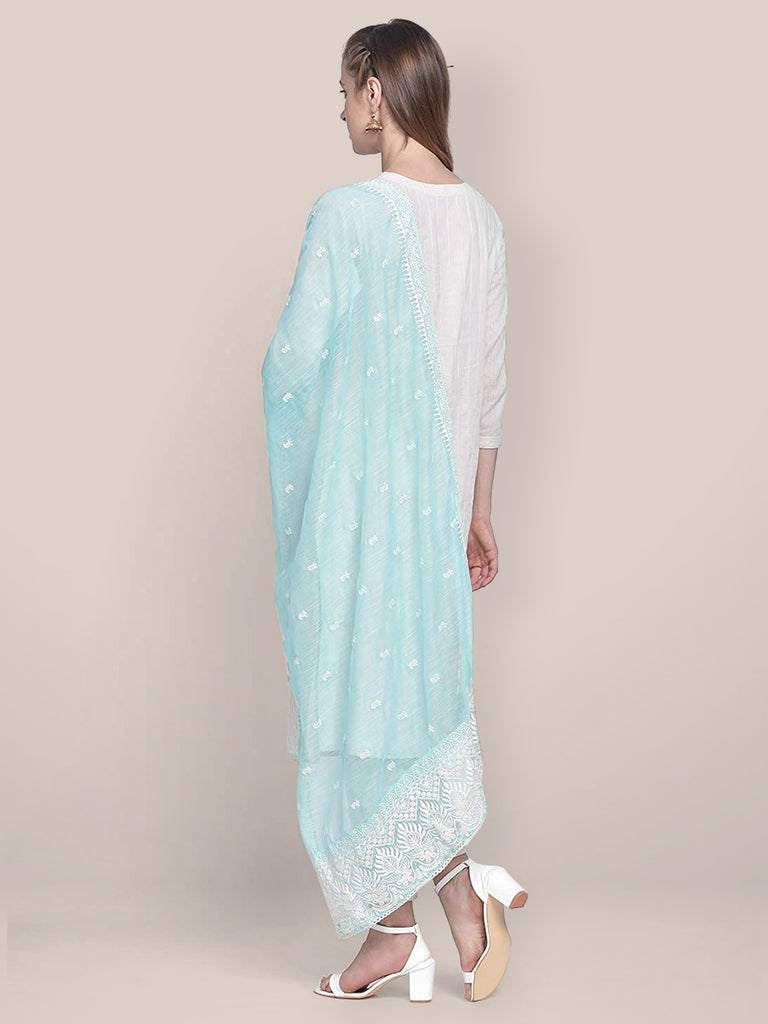 Embroidered Light Blue Super Net Dupatta. Dupatta Bazaar