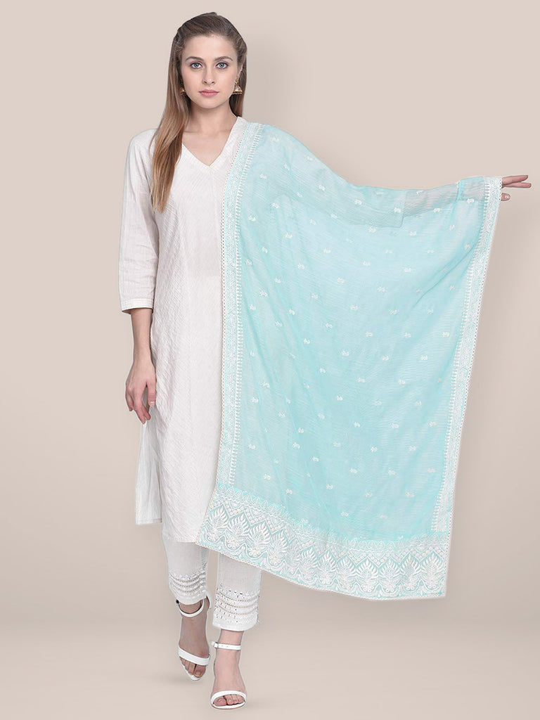 Embroidered Light Blue Super Net Dupatta. Dupatta Bazaar