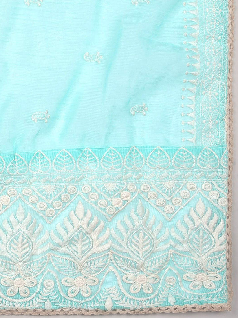 Embroidered Light Blue Super Net Dupatta. Dupatta Bazaar