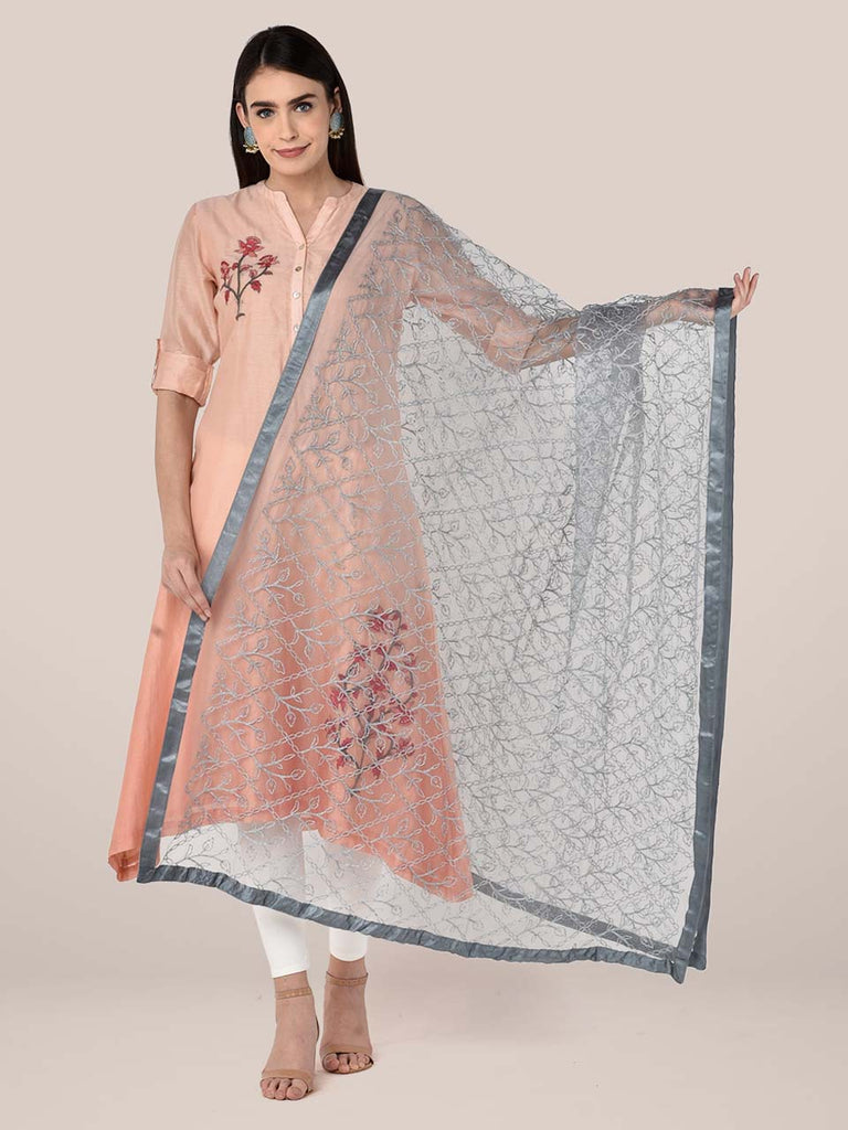 Silver Embellished Net Dupatta Dupatta Bazaar