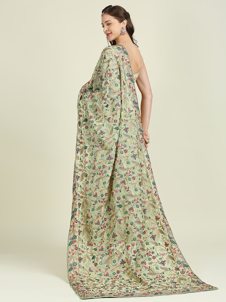 Pista Green Dupatta with Heavy Multicolour Embroidery – Dupatta Bazaar