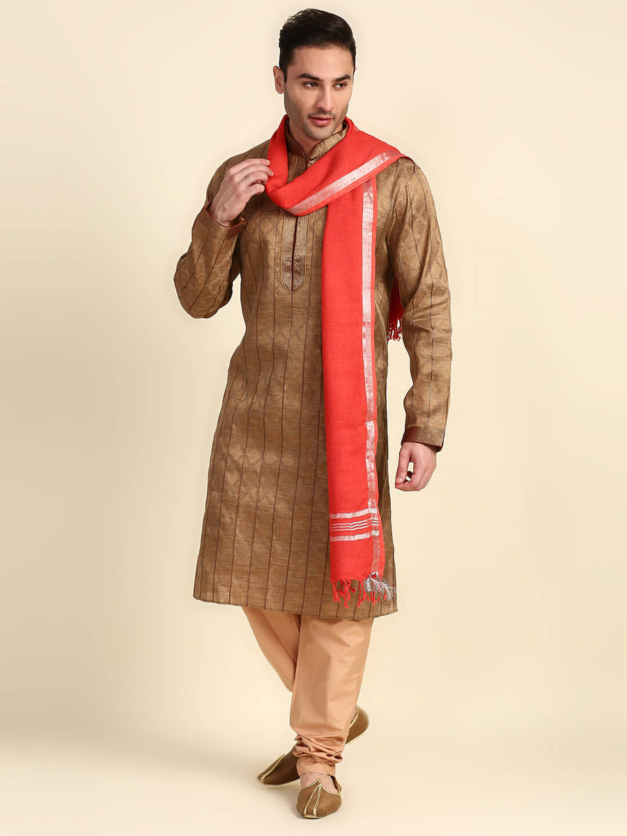Men's Red Linen Dupatta for Kurta/Sherwani/Achkan – Dupatta Bazaar