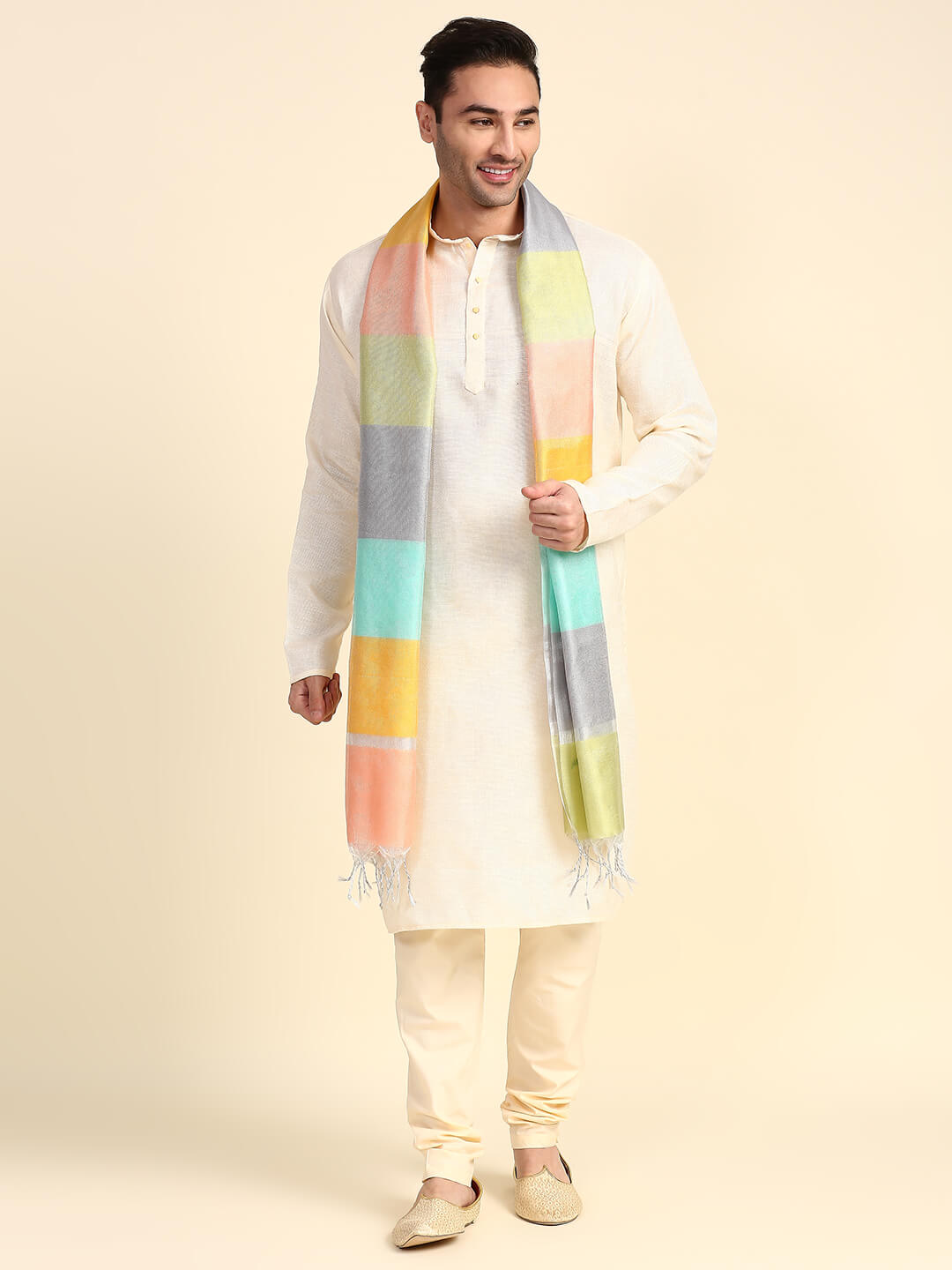 Men's Multicoloured Silk Blend Dupatta for Kurta/Sherwani/Achkan ...