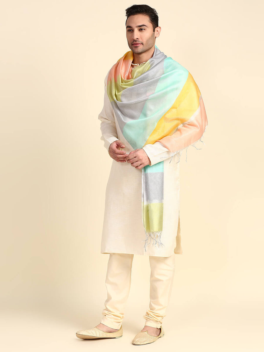 Men's Multicoloured Silk Blend Dupatta for Kurta/Sherwani/Achkan ...
