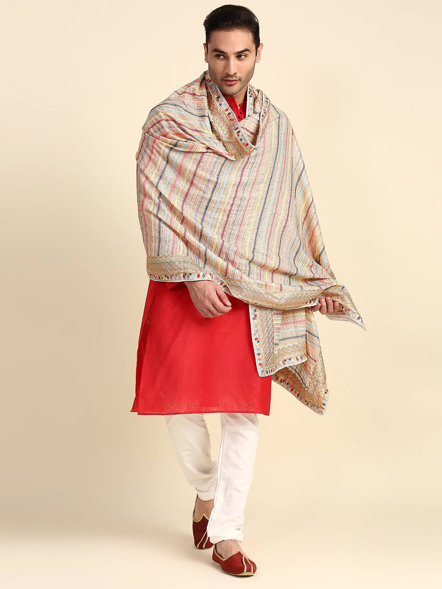 Men's Embroidered Grey & Multi Dupatta for Kurta/Sherwani/Achkan ...
