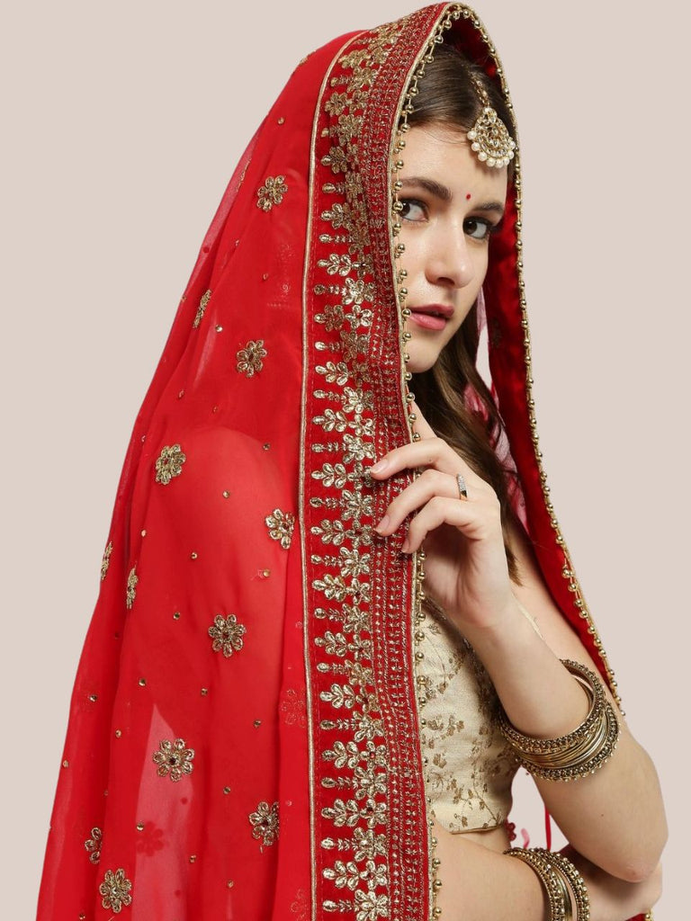 Embroidered Red Bridal & Wedding Wear Georgette Dupatta – Dupatta Bazaar