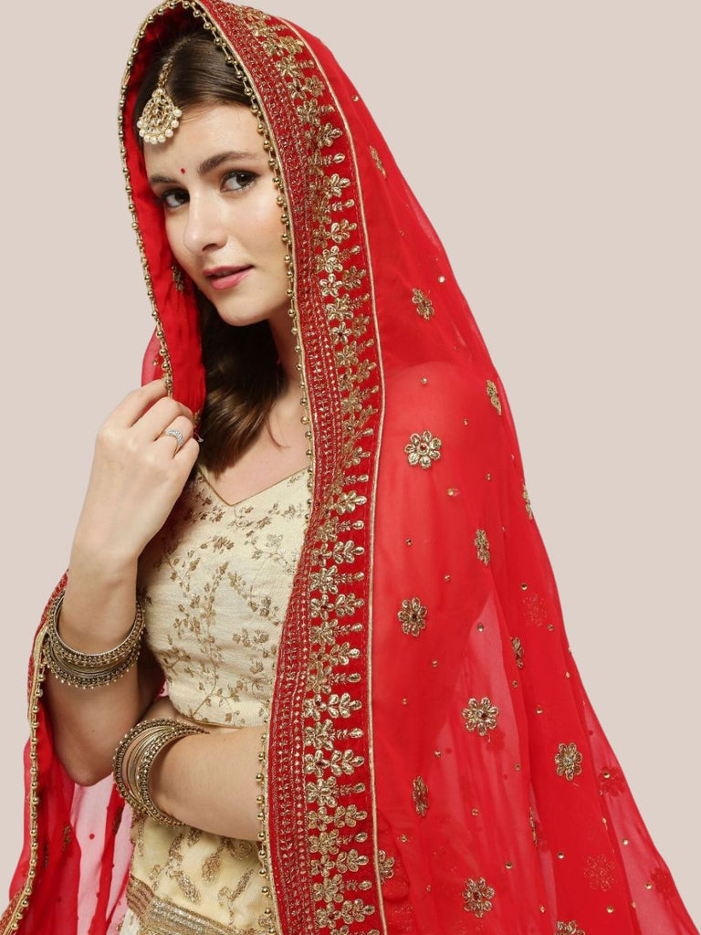Embroidered Red Bridal & Wedding Wear Georgette Dupatta – Dupatta Bazaar