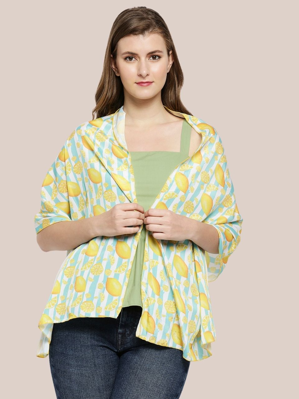Quirky Lemon Printed French Crepe Scarf/Stole – Dupatta Bazaar