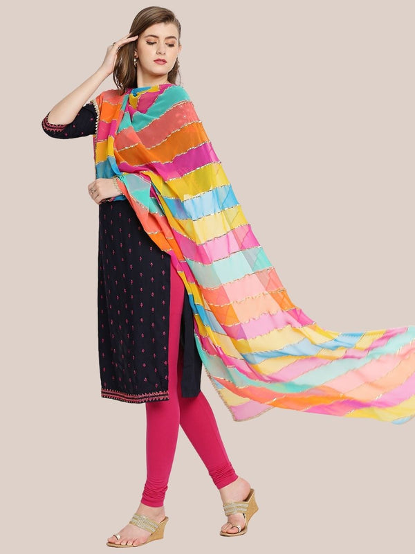 Georgette dupatta with Multi Colour Stripes and Gotta Patti border ...