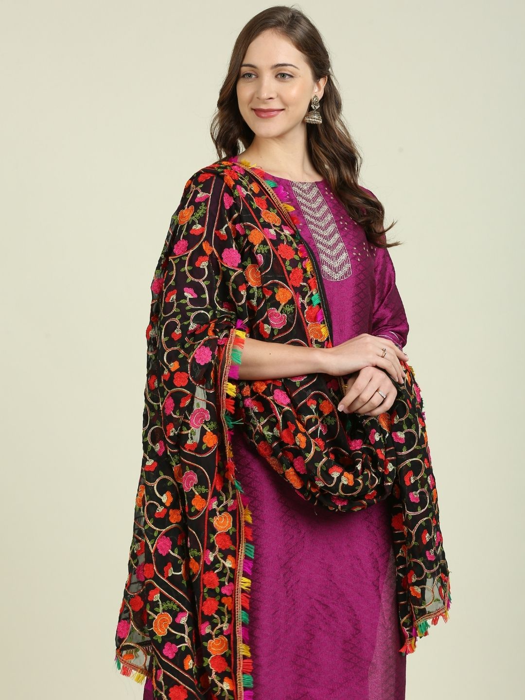 Georgette Dupatta with Multicolour Embroidery all over – Dupatta Bazaar