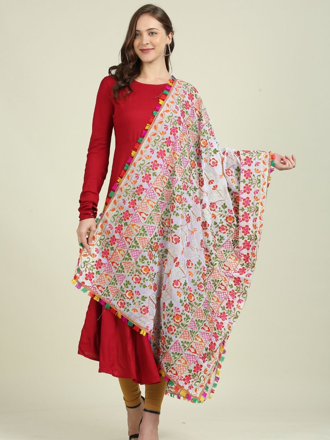 Georgette Dupatta with Multicolour Embroidery all over – Dupatta Bazaar