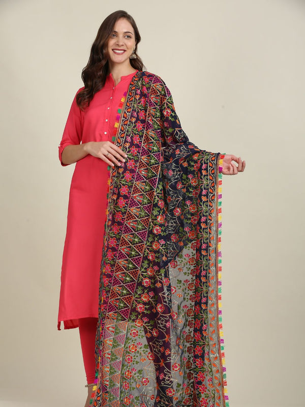 Georgette Dupatta with Multicolour Embroidery all over – Dupatta Bazaar