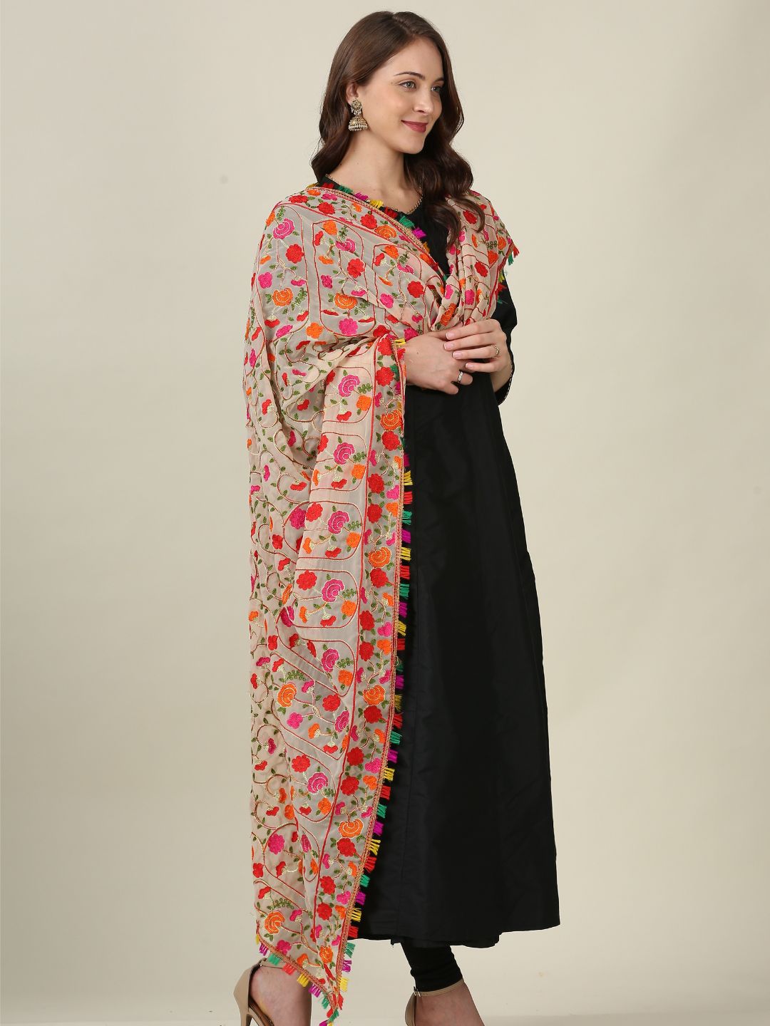 Georgette Dupatta with Multicolour Embroidery all over – Dupatta Bazaar