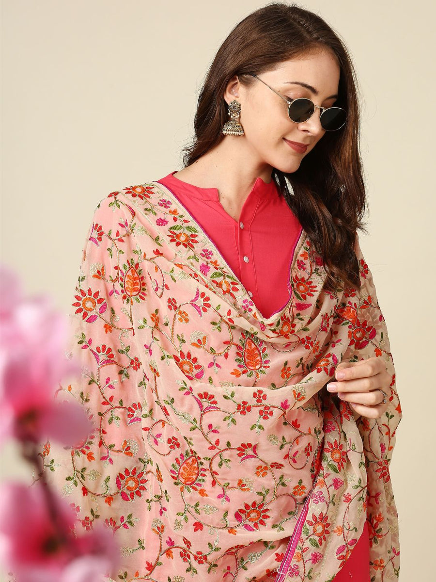 Georgette Dupatta with Multicolour Embroidery all over – Dupatta Bazaar