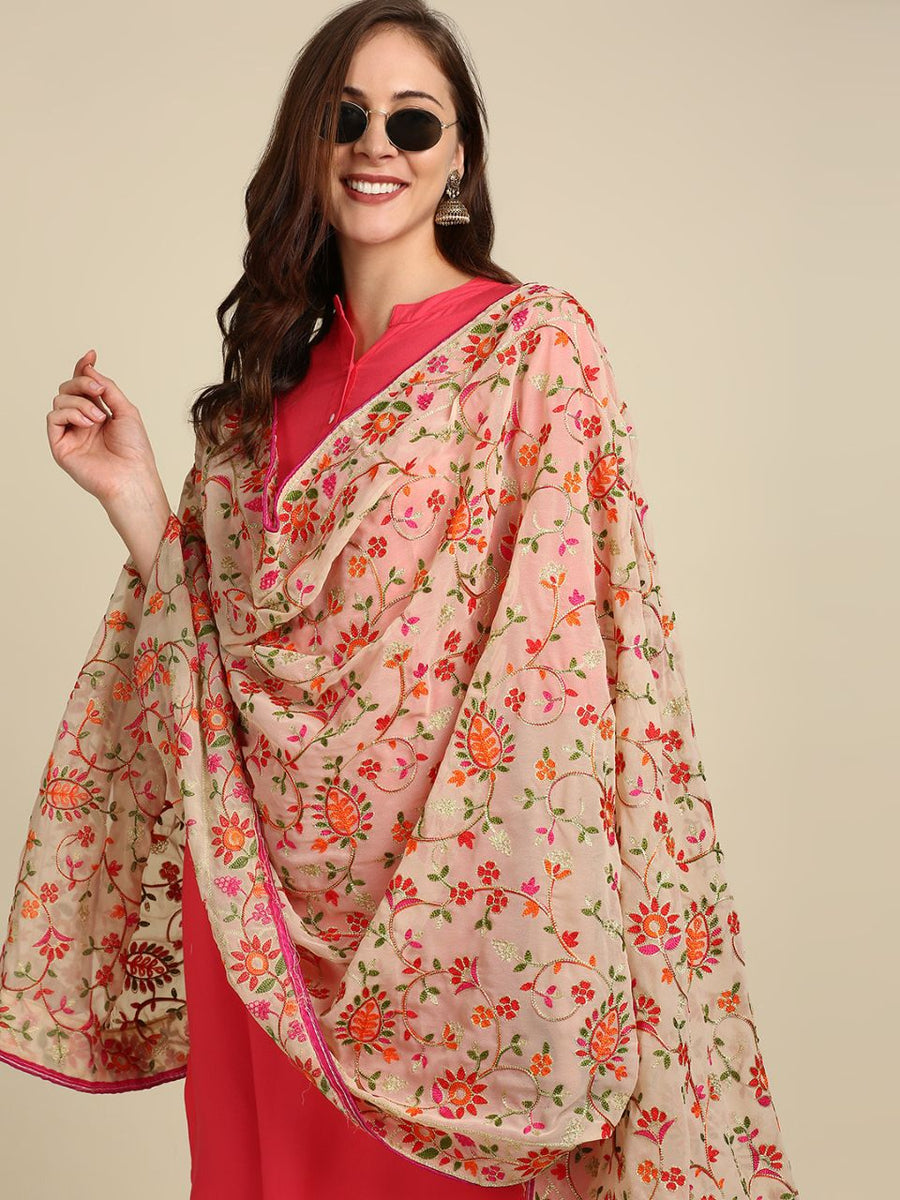 Georgette Dupatta with Multicolour Embroidery all over – Dupatta Bazaar