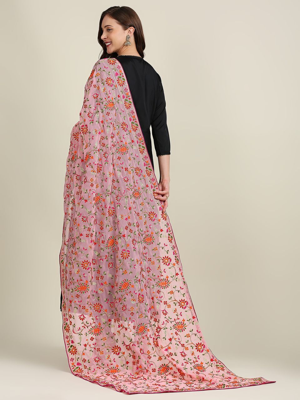 Georgette Dupatta with Multicolour Embroidery all over – Dupatta Bazaar