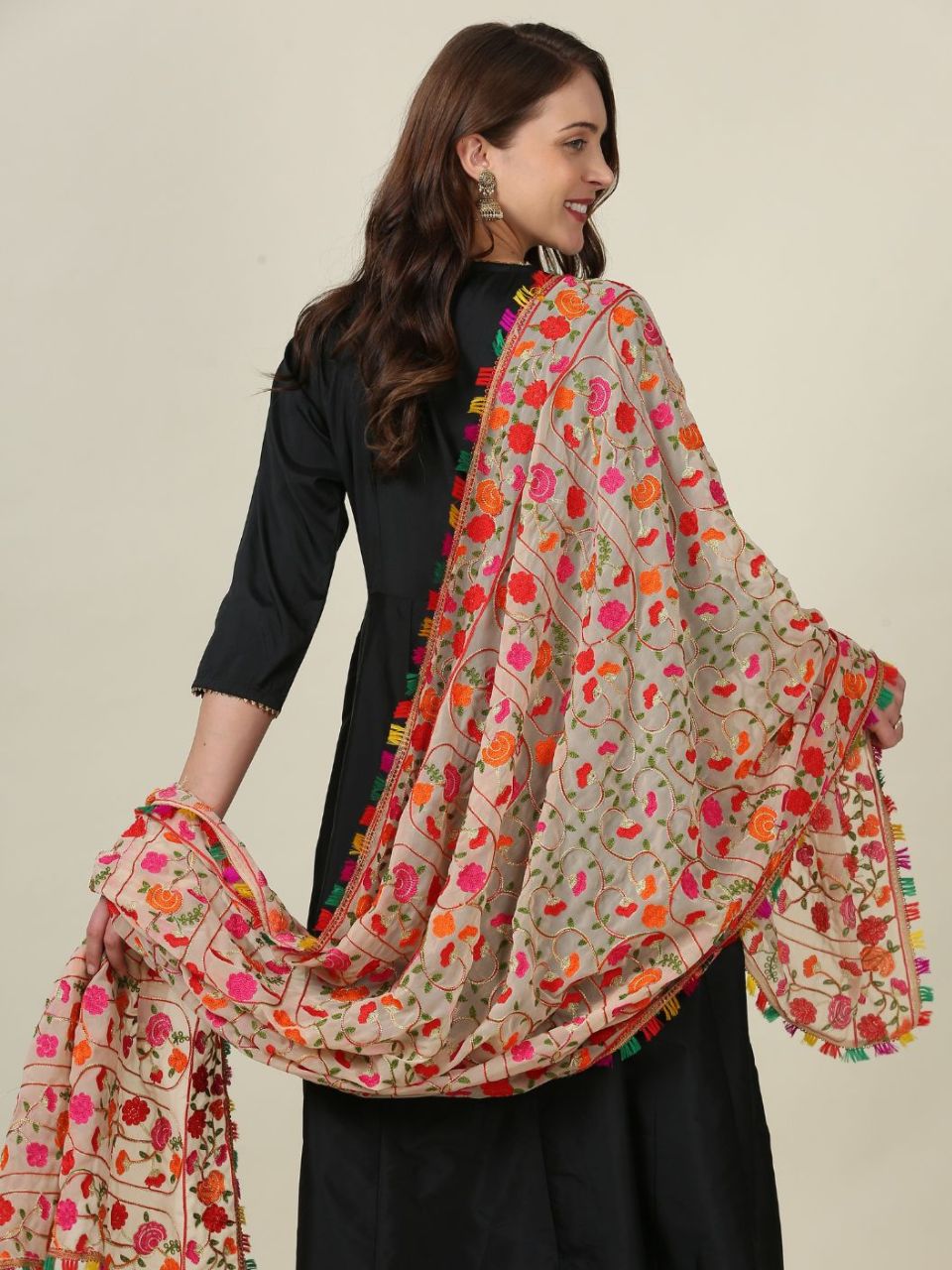Georgette Dupatta with Multicolour Embroidery all over – Dupatta Bazaar
